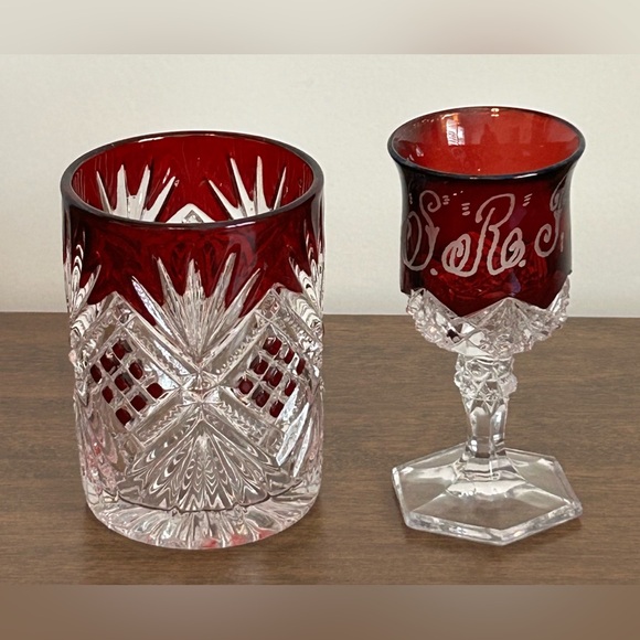 Dining | Vintage Ruby Red Flash To Clear Cut Glass Tumbler And Srp 191 ...